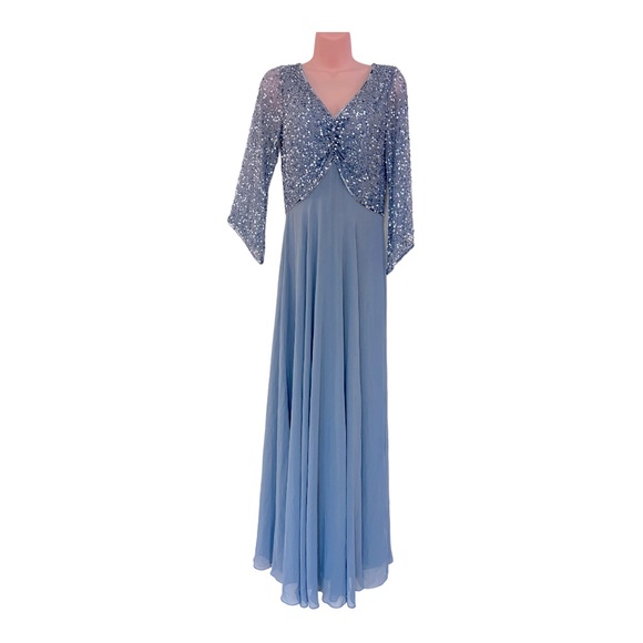 J Kara | Dresses | Jkara Chiffon Sequin Blue Formal Gown White Tie ...